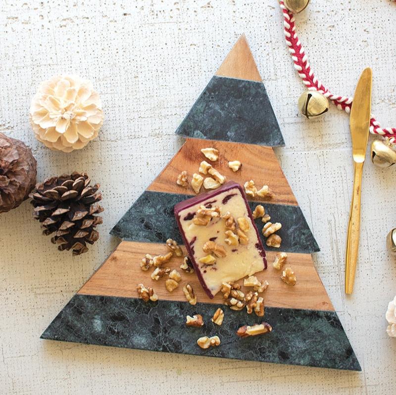 Green Marble and Acacia Wood Christmas Tree Cutting Board – Birch and Bind
